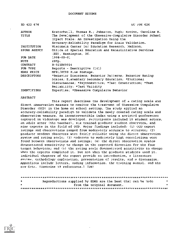 (PDF) The development of the obsessive-compulsive disorder rating scale ...