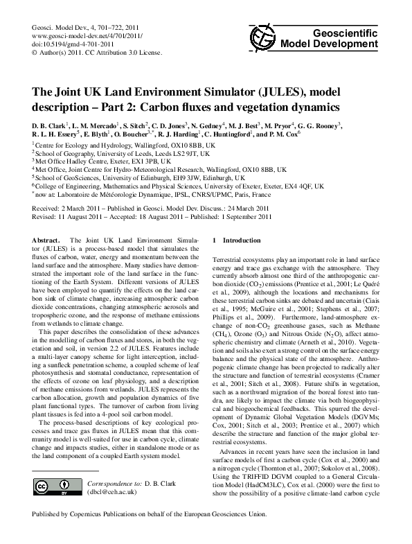(PDF) The Joint UK Land Environment Simulator (JULES), model ...
