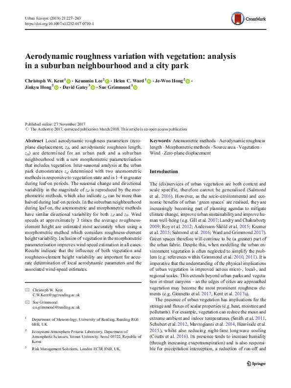 (PDF) Aerodynamic roughness variation with vegetation: analysis in a ...