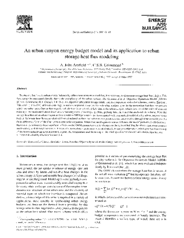 (PDF) An urban canyon energy budget model and its application to urban ...