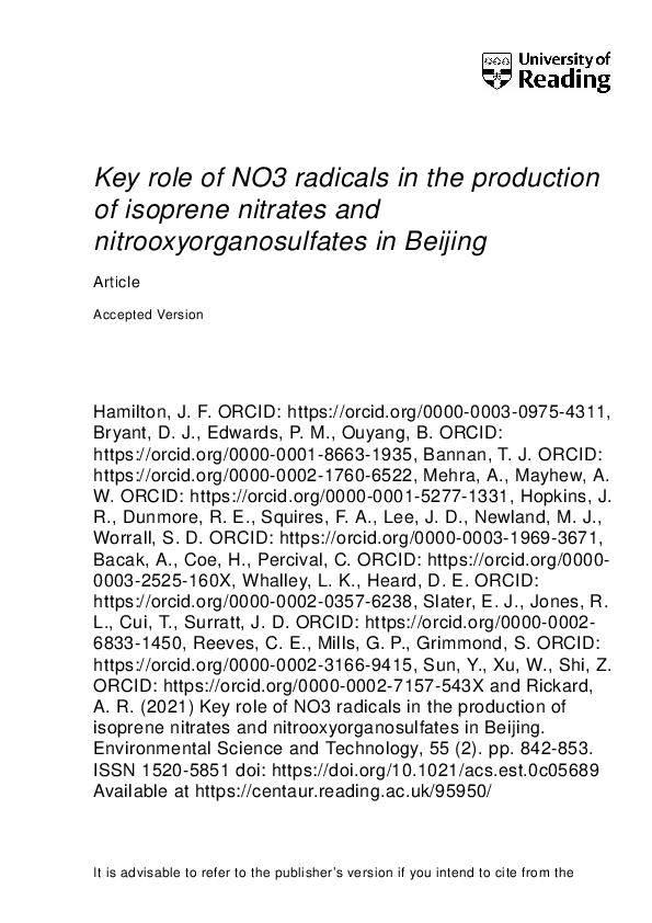 (PDF) Key Role of NO3 Radicals in the Production of Isoprene Nitrates ...