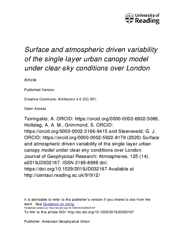 (PDF) Surface and atmospheric driven variability of the single‐layer urban canopy model under ...