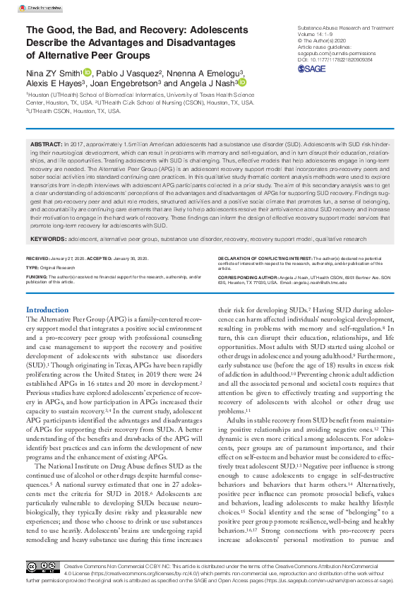 (PDF) The Good, the Bad, and Recovery: Adolescents Describe the ...