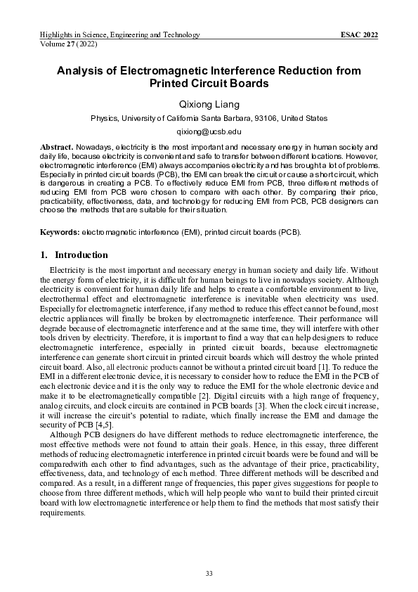 Pdf Analysis Of Electromagnetic Interference Reduction From Printed Circuit Boards