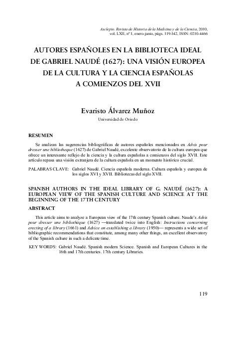(PDF) [Spanish authors in the ideal library of G. Naudé (1627): a ...