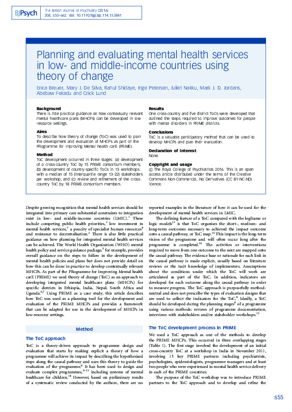 (PDF) Planning and evaluating mental health services in low- and middle-income countries using ...