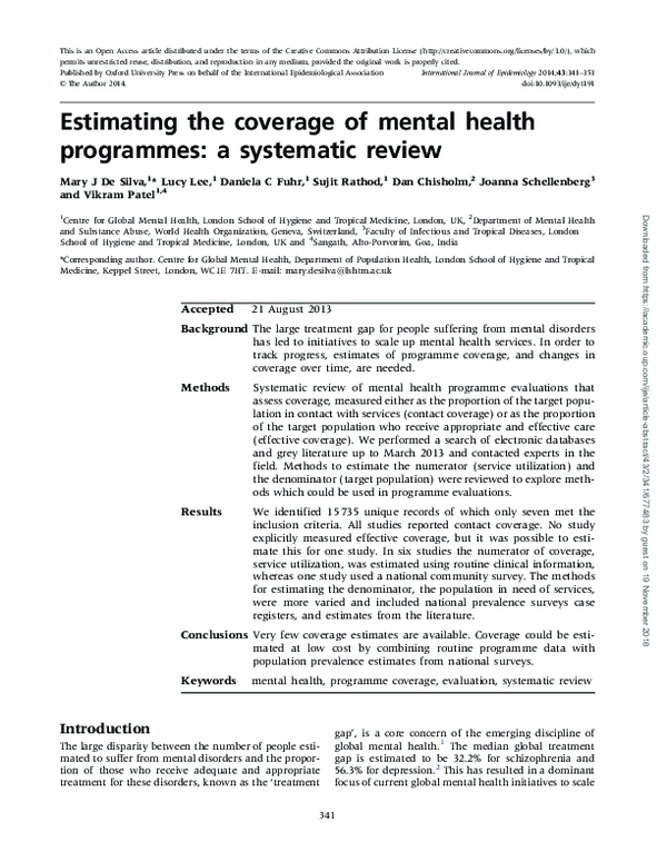 (PDF) Estimating the coverage of mental health programmes: a systematic ...