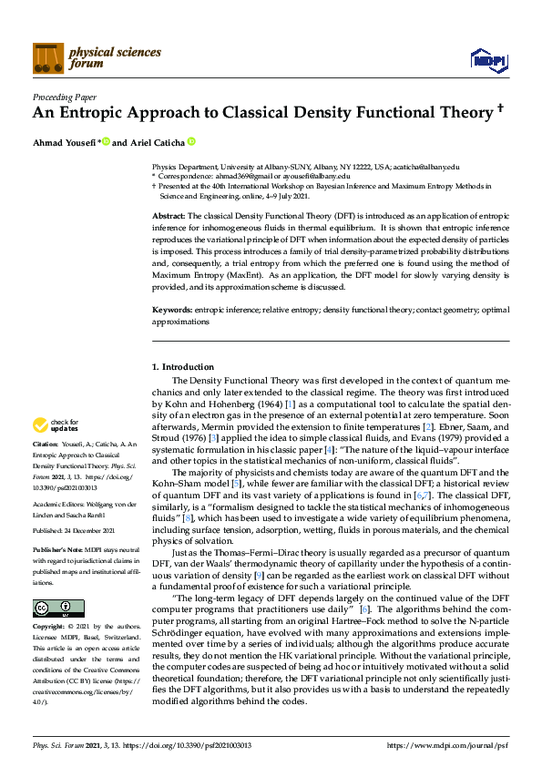 (PDF) An Entropic Approach to Classical Density Functional Theory