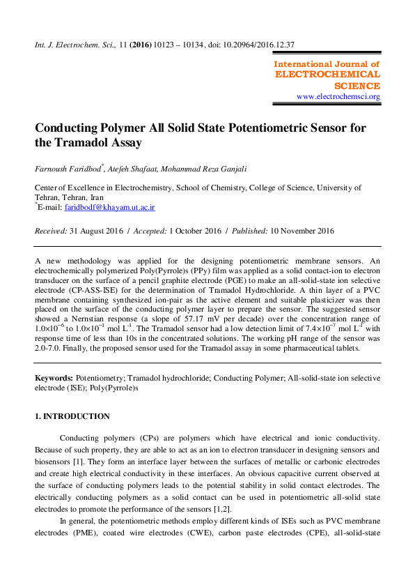 (PDF) Conducting Polymer All Solid State Potentiometric Sensor for the Tramadol Assay