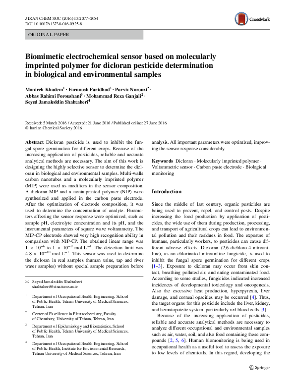 (PDF) Biomimetic electrochemical sensor based on molecularly imprinted polymer for dicloran ...