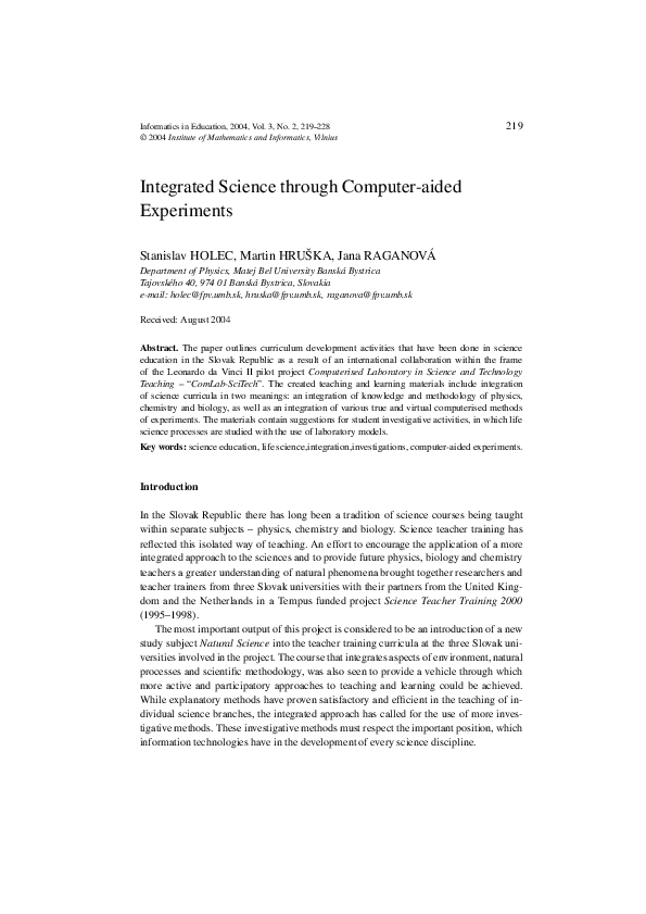 Pdf Integrated Science Through Computer Aided Experiments