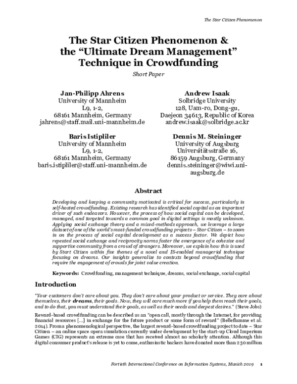 (PDF) The Star Citizen Phenomenon & the "Ultimate Dream Management ...