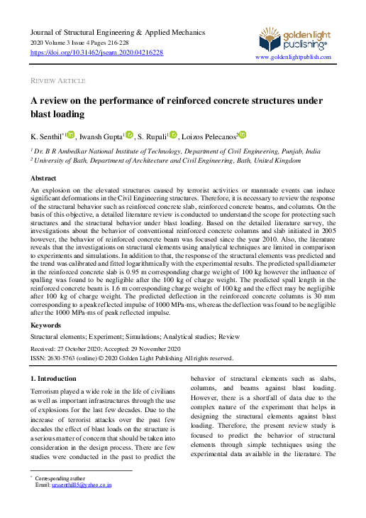 Pdf A Review On The Performance Of Reinforced Concrete Structures