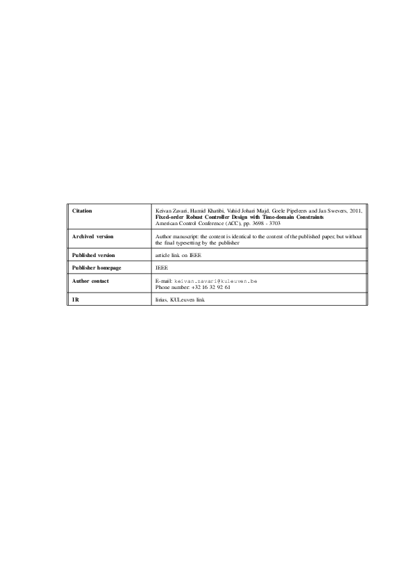 (PDF) Fixed-order robust controller design with time-domain constraints