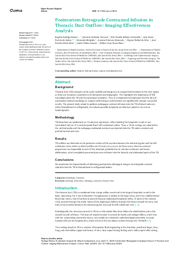 (PDF) Postmortem Retrograde Contrasted Infusion in Thoracic Duct ...