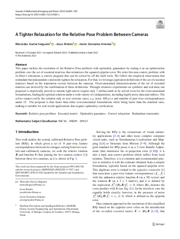 (PDF) A Tighter Relaxation for the Relative Pose Problem Between Cameras