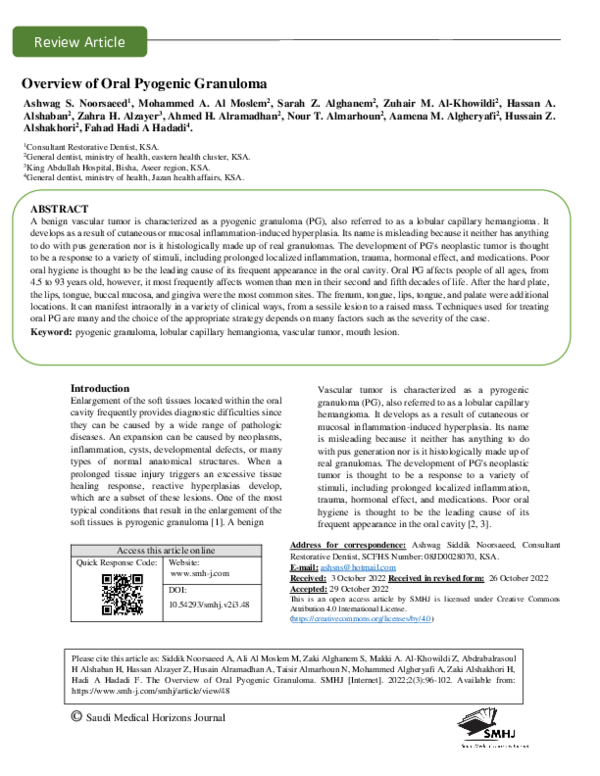 (PDF) Overview of Oral Pyogenic Granuloma