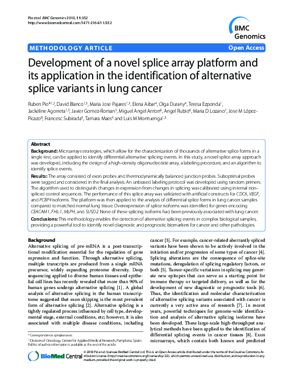 (PDF) Development of a novel splice array platform and its application ...