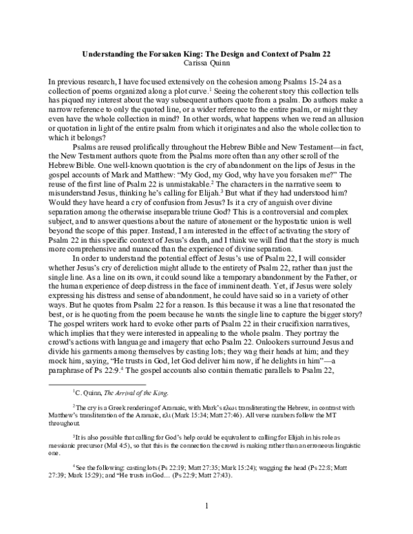 (PDF) Understanding the Forsaken King: The Design and Context of Psalm 22