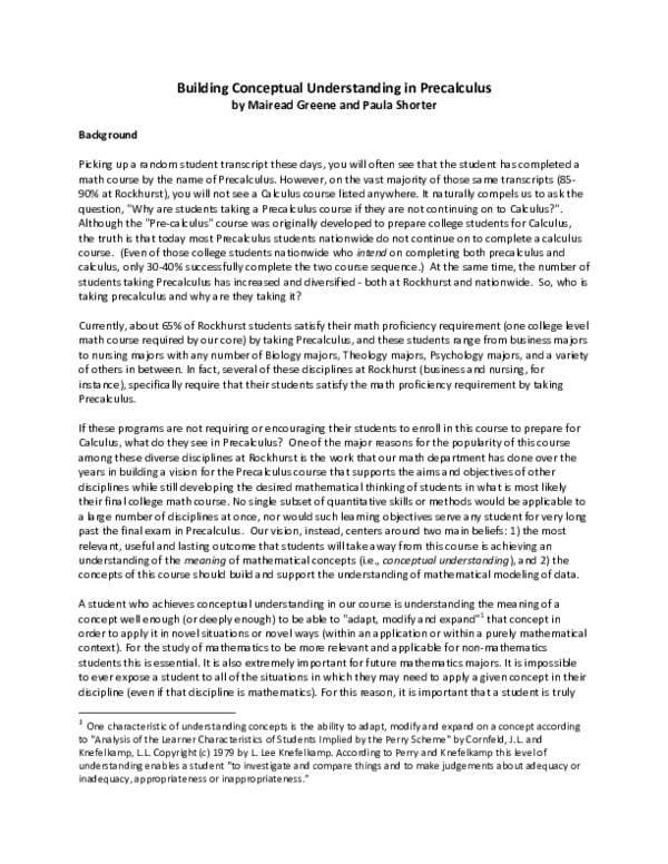 (PDF) Building Conceptual Understanding in Precalculus