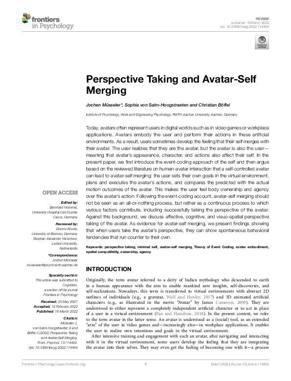 (PDF) Perspective Taking and Avatar-Self Merging