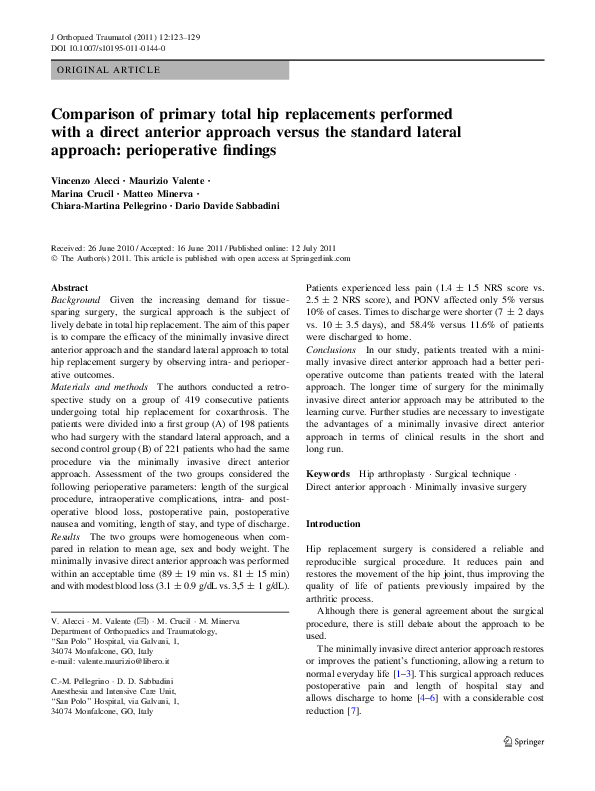 (PDF) Comparison of primary total hip replacements performed with a ...