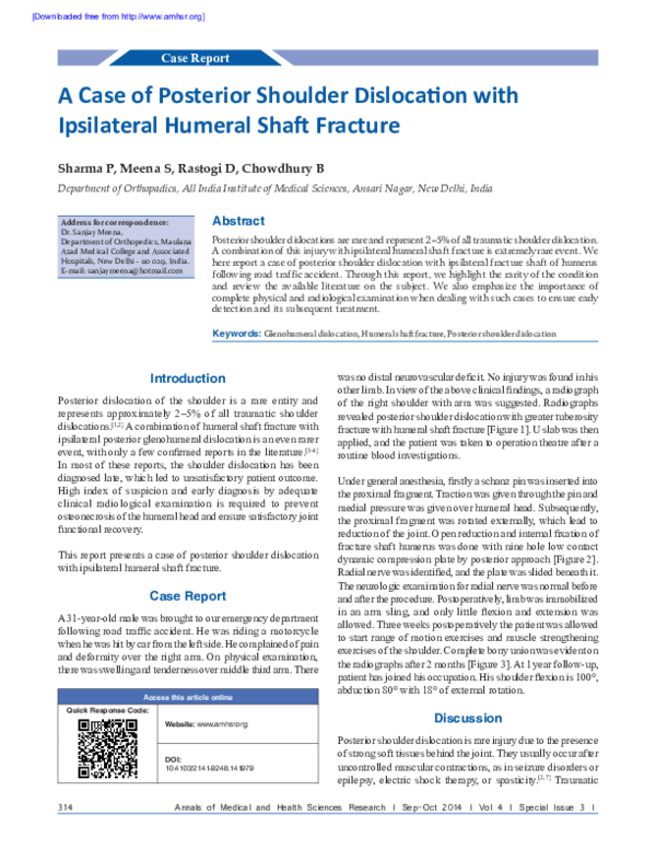 (PDF) A case of posterior shoulder dislocation with ipsilateral humeral ...