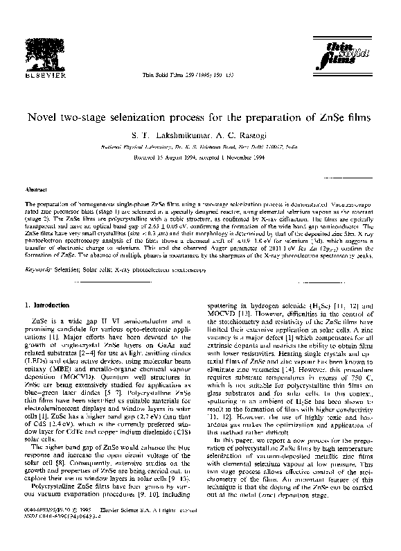 (PDF) Novel two-stage selenization process for the preparation of ZnSe ...
