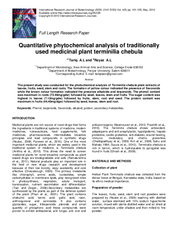 (PDF) Quantitative phytochemical analysis of traditionally used ...