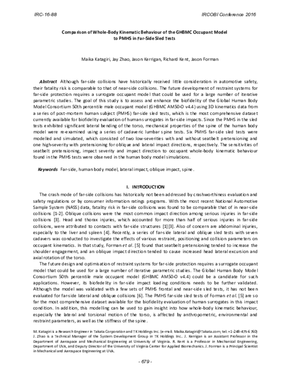 (PDF) Comparison of Whole‐Body Kinematic Behaviour of the GHBMC ...