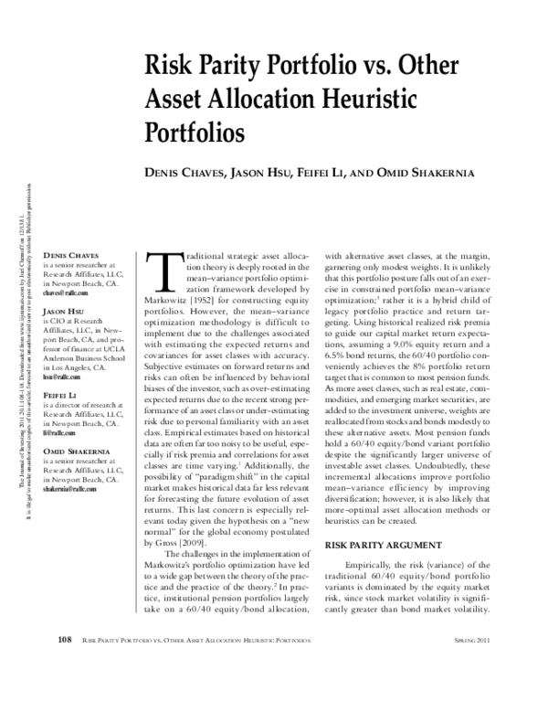 (PDF) Risk Parity Portfolio vs. Other Asset Allocation Heuristic Portfolios