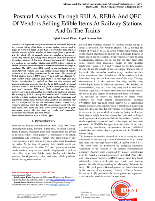 (PDF) Postural Analysis Through RULA, REBA And QEC Of Vendors Selling ...