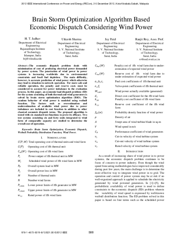 (PDF) Brain storm optimization algorithm based economic dispatch considering wind power ...