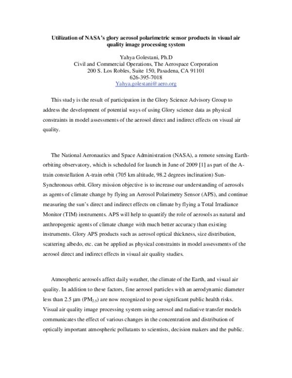 (PDF) Utilization of NASA ’ s glory aerosol polarimetric sensor ...