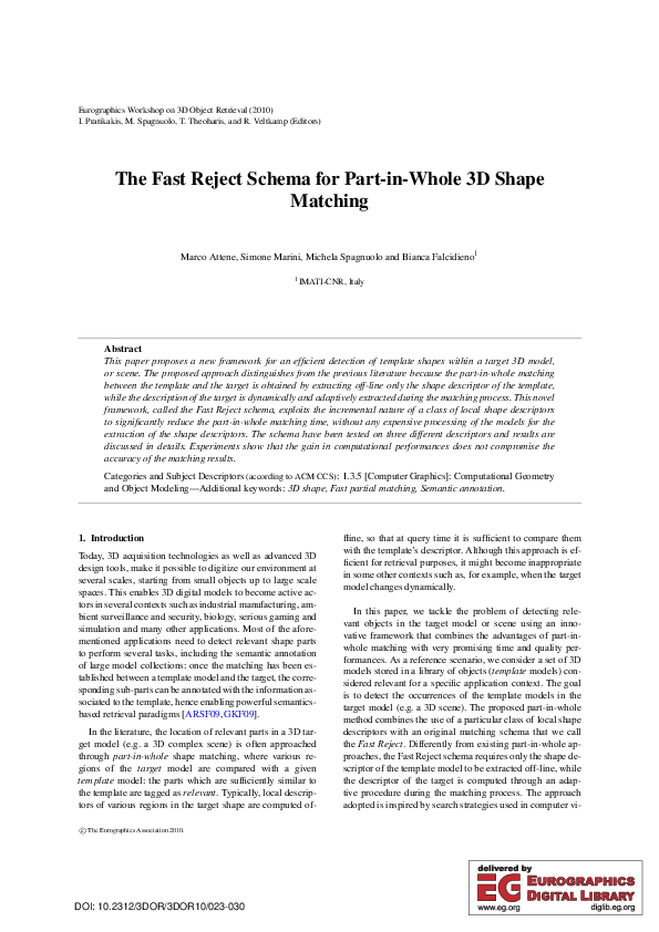 (PDF) The Fast Reject Schema for Part-in-Whole 3D Shape Matching