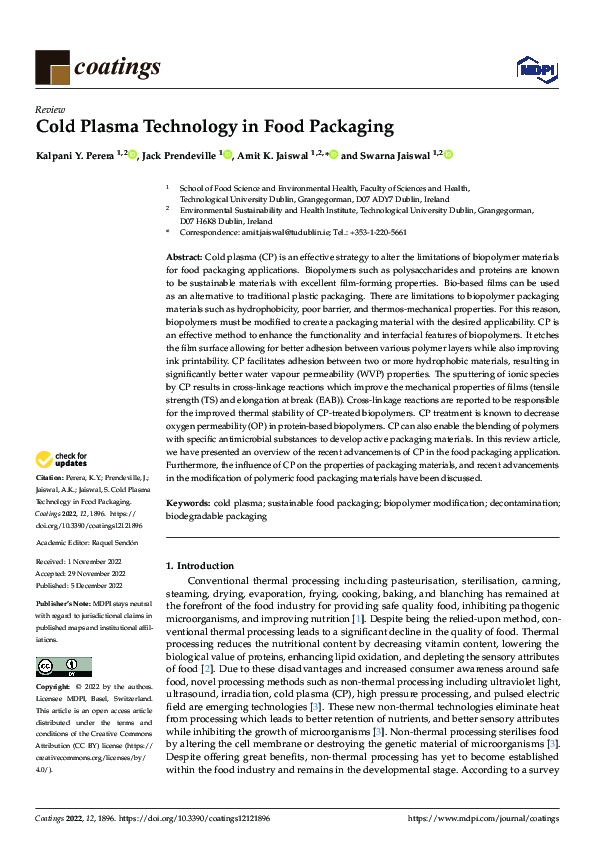 (PDF) Cold Plasma Technology in Food Packaging