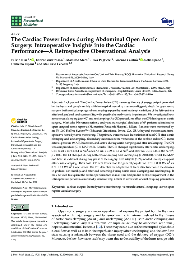 (PDF) The Cardiac Power Index during Abdominal Open Aortic Surgery ...