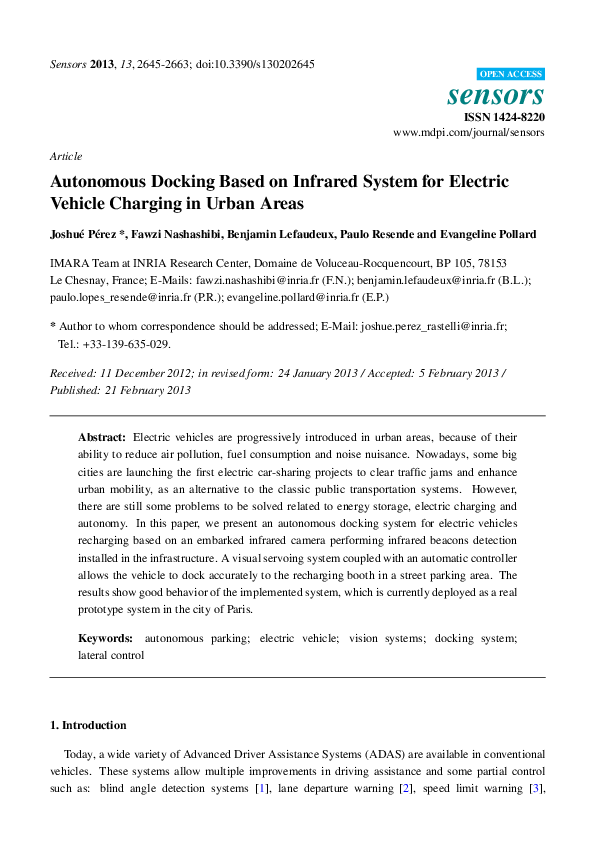 (PDF) Autonomous Docking Based on Infrared System for Electric Vehicle ...