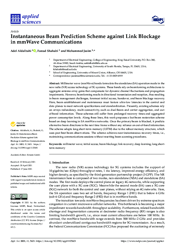 (PDF) Instantaneous Beam Prediction Scheme against Link Blockage in mmWave Communications