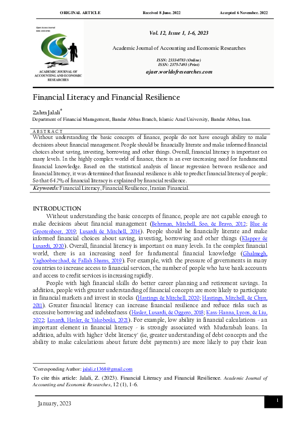 (PDF) Financial Literacy and Financial Resilience