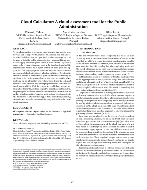 (PDF) Cloud Calculator: A cloud assessment tool for the Public Administration