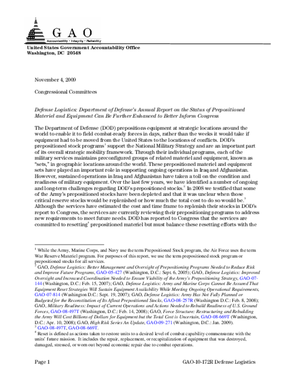 (PDF) Defense Logistics: Department of Defense's Annual Report on the ...