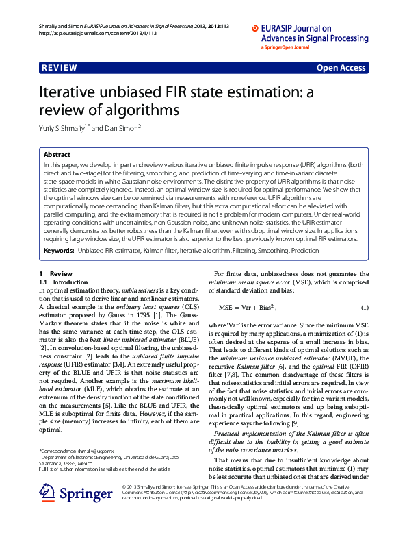 Pdf Iterative Unbiased Fir State Estimation A Review Of Algorithms