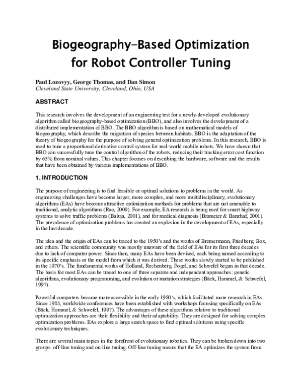 (PDF) Biogeography-Based Optimization for Robot Controller Tuning