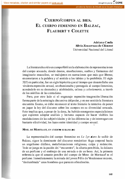 (PDF) Cuerpo/corpus al bies : El cuerpo femenino en Balzac, Flaubert y ...