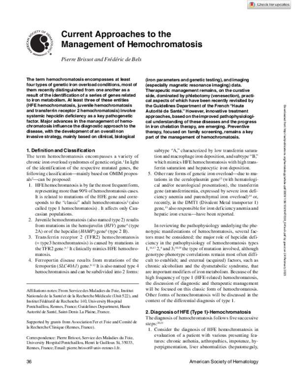 (PDF) Current Approaches to the Management of Hemochromatosis
