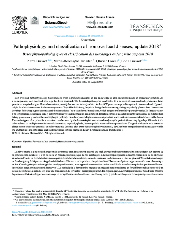 (PDF) Pathophysiology and classification of iron overload diseases ...