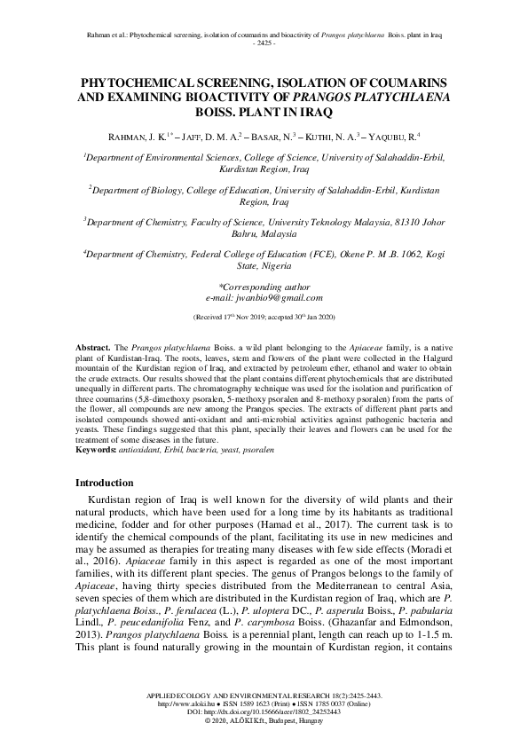 (PDF) Phytochemical Screening, Isolation of Coumarins and Examining ...