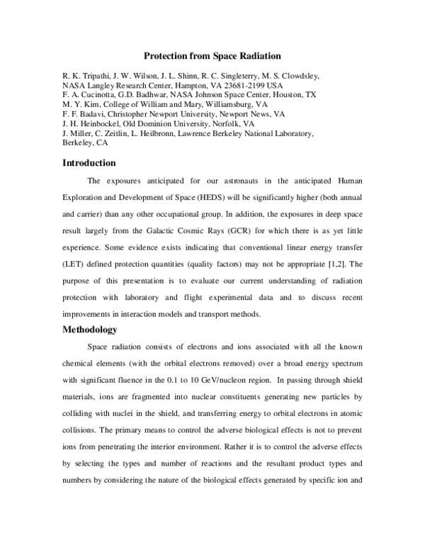 (PDF) Protection from Space Radiation