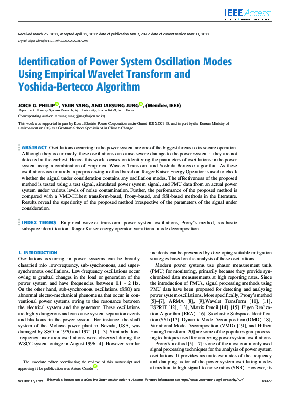 Pdf Identification Of Power System Oscillation Modes Using Empirical Wavelet Transform And